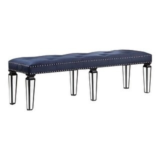 Bench with Button Tufting and Mirror Tapered Legs, Blue - 60 L X 17 W X ...