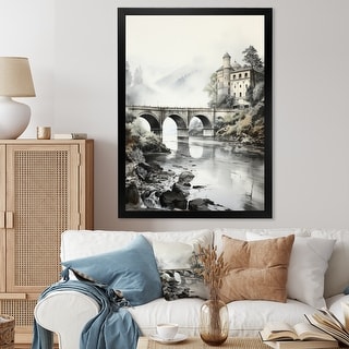 Designart "Grey Bridge Majestic Arch Graphite IV" Bridges Framed Wall ...