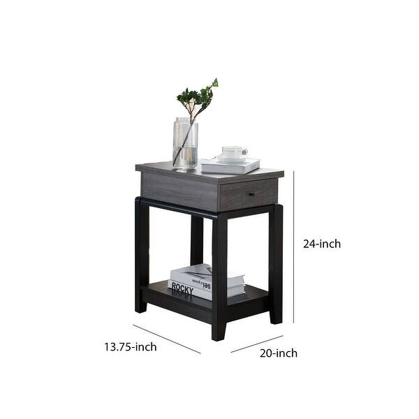 Wooden Chairside Table With Bottom Shelf, Distressed Gray And Black ...