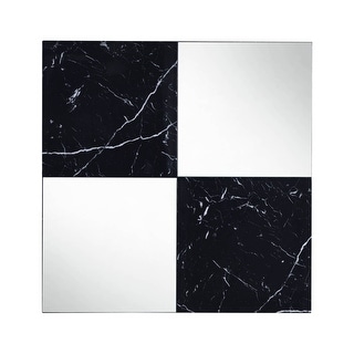 ACME Angwin Wall Accent Mirror in Mirrored and Black Faux Marble - Bed ...