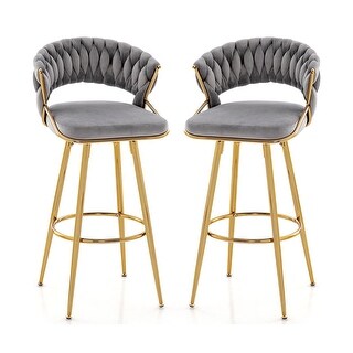 Gymax 2PCS Velvet Bar Stool 29'' Bar Height Stools Metal Legs w/ Woven ...