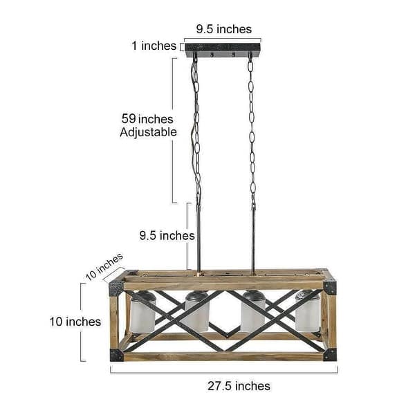 Farmhouse Rustic 4-Light Chandelier Wood Linear Island Lights - Bed ...
