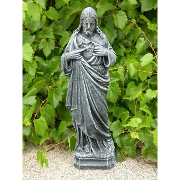 25undefined Old Stone Finish Sacred Heart of Jesus Outdoor Patio Statue ...