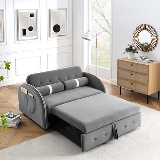 55.5" Pull out Sleep Sofa Bed, Velvet 2 Seater Loveseats Sofa Couch ...