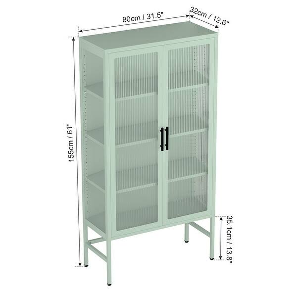 Glass 2-Door Cold-Rolled Steel Storage Cabinet 4-tier Bookshelf - Bed ...