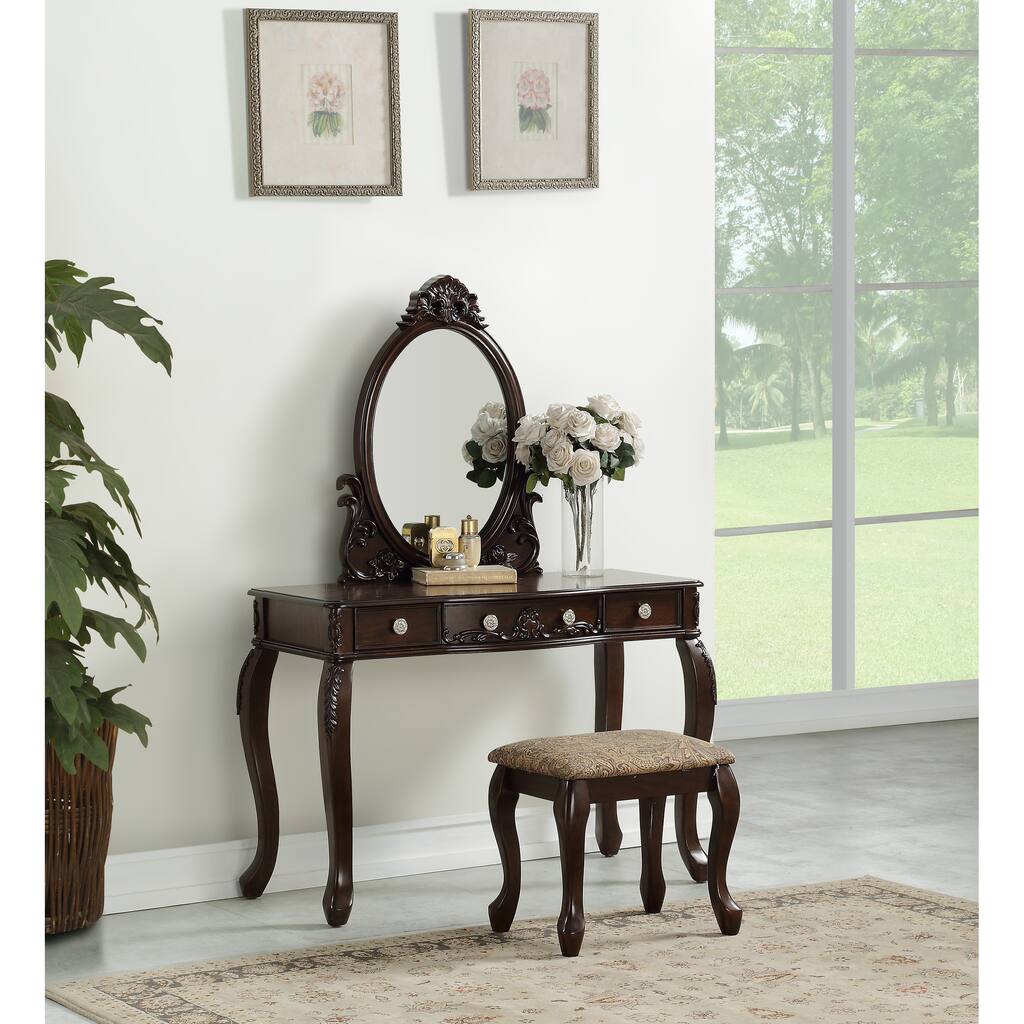 Oval Shape Mirror Vanity Table with Stool Set - Overstock - 33761335