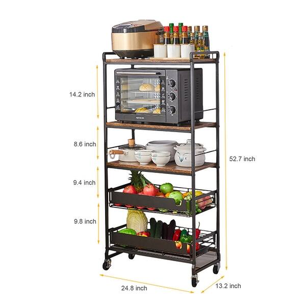 5 Tier Kitchen Baker's Rack Rolling Utility Trolley Cart Storage - 24 ...