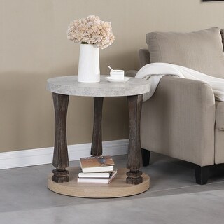 22.05" Mid-Century Roman Style Round End Table with Faux Cement Texture ...