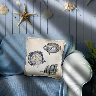 Embroidered Tropical Fish Pillow 18x18" - Bed Bath & Beyond - 32942853