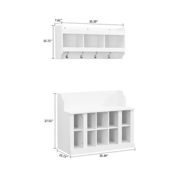 Modern Minimalist Storage Bench with Wall-Mounted Coat Rack - Bed Bath ...