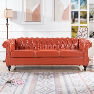 Orange Classic Design PU Rolled Arm Chesterfield Sofa - Bed Bath ...