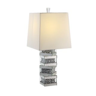 HomeRoots 30" Clear and Mirrored Glass Faux Crystal Table Lamp With ...