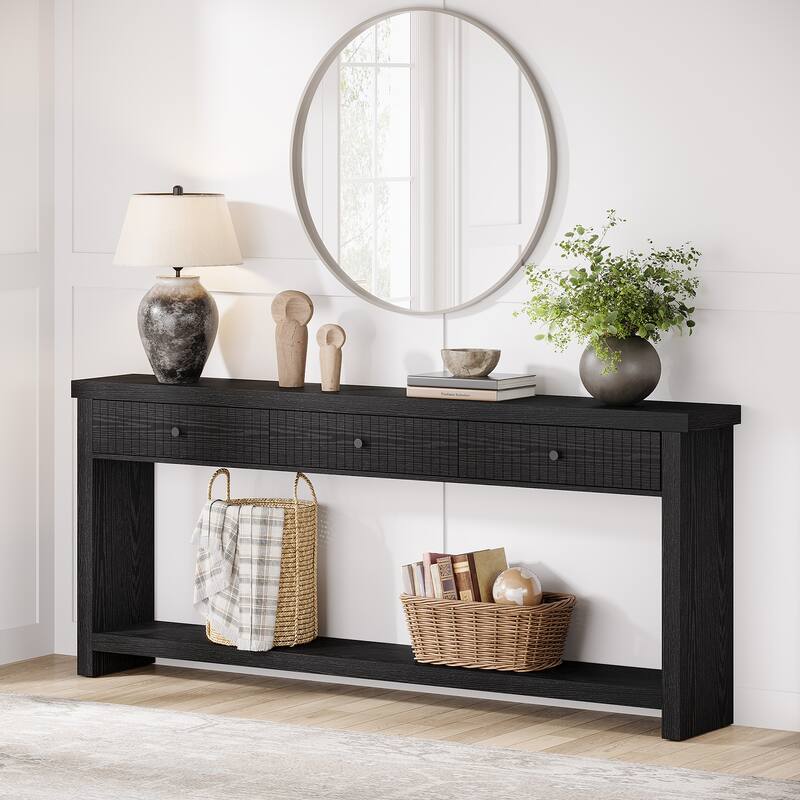 71'' Wood Console Sofa Accent Table with 3-Drawers for Entryway ...