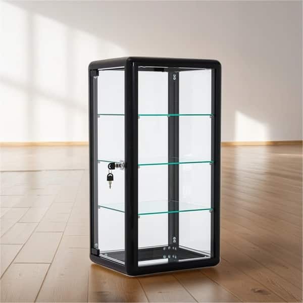 Tempered Glass Display Cabinet with Sliding Glass Door and Lock - Bed ...