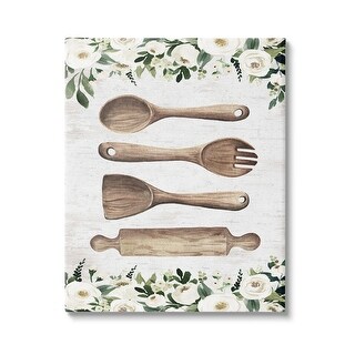 Stupell Kitchen Utensils & Roses Canvas Wall Art Design by Lettered and ...