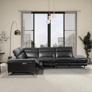 Cherna High-Tech Vegan Leather Power Recliner Sectional Sofa in Black ...