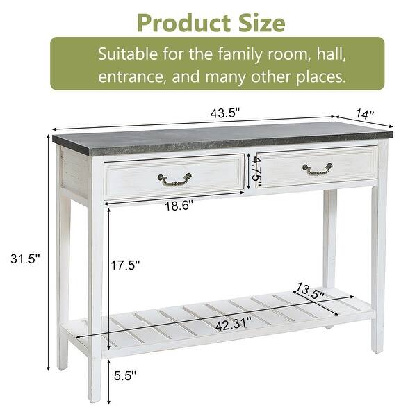 Farmhouse Distressed White Wood and Galvanize Top Console Table - 31.5 ...