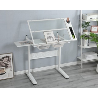 Hand Crank Adjustable Drafting Table Drawing Desk with Stool and 2 ...
