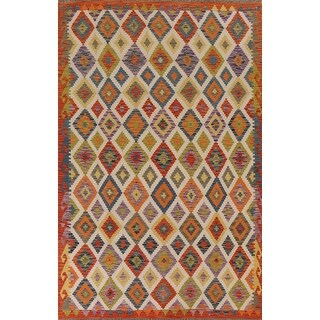 All-Over Geometric Kilim Area Rug Flat-weave Reversible Wool Carpet - 6 ...