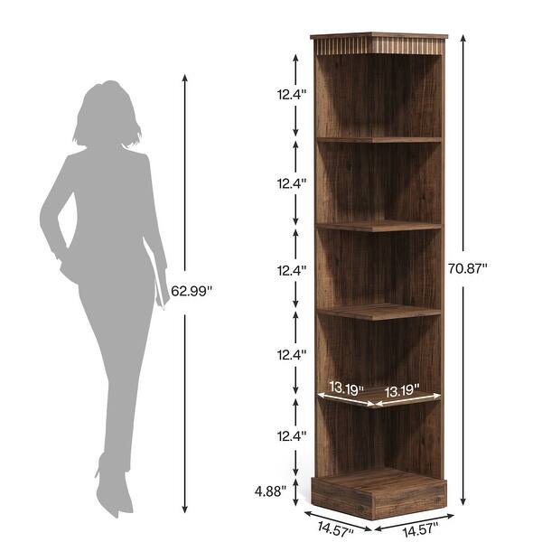 Narrow Corner Bookcase, 70.87-Inch Tall Corner Bookshelf with Open ...