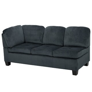 Sectional Sofa, 3 Seater, Block Legs, Plush Tufted Fabric, Dark Gray ...