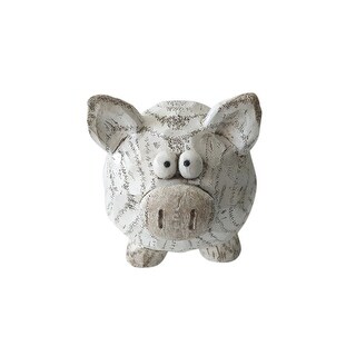 Decorative Polyresin Pig Figurine with Textured Details, White and ...