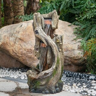 39.5 in. Tall Outdoor Tree Trunk Fountain, Polyresin Floor Standing ...