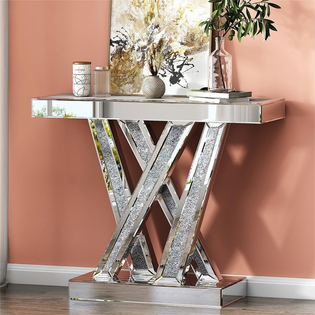 Modern Console Table Silver Entryway Table Inlay with Crushed Diamond On Sale Bed Bath Beyond 37426575