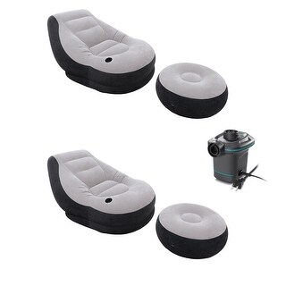 Intex Lounge Chair /w Cup Holder & Ottoman Set (2 Pack) 120V Air Pump ...