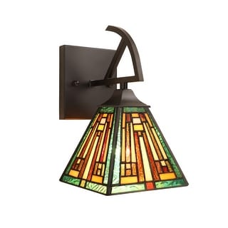Mission Tiffany-Style 1-Light Black Finish Wall Sconce 6" Shade - Bed ...