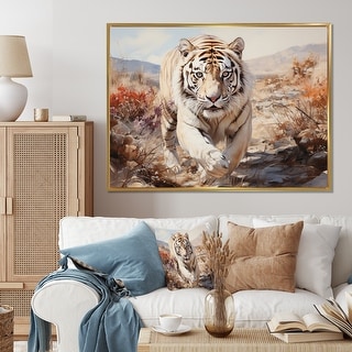 Designart "White Tiger On A Vast Expanse Of Rolling Grassland II ...