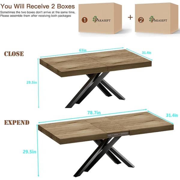 62"-78" Extendable Dining Table for 6-8 Person, Dining Room Tables ...