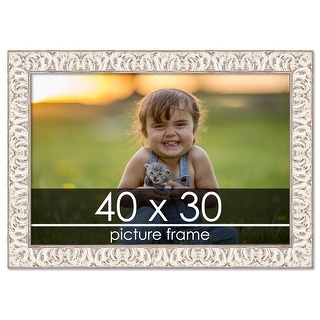 40x30 Ornate White Washed Wood Picture Frame - Complete with Frame ...
