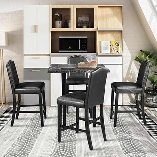 4 People Square Dining Table Set-35" Faux Marble Top Dining Table with ...