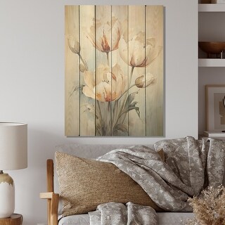 Designart "Minimalism Beige Tulips Symphony" Tulips Wood Wall Decor ...