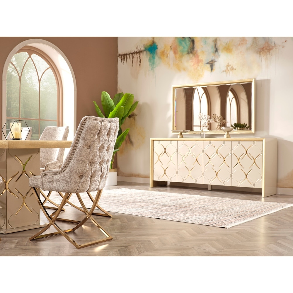 dining room with sideboard and mirror