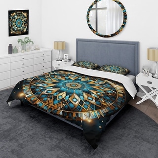 Designart "Blue and gold Islamic mandala II" Islam Bedding Cover Set ...