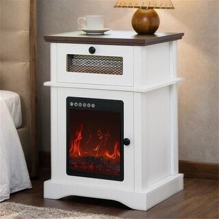 LED Fireplace Nightstand with Drawer,Adjustable Light Bedside Table ...