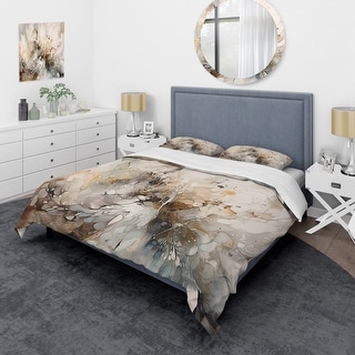 Designart "White And Grey Geometric Depths I" Beige Modern - Bedding ...