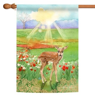 Green and Brown Fawn At Dawn Outdoor House Flag 28" x 40" - Bed Bath ...