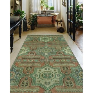 Fine Vintage Distressed Ashly Rust/Green Rug - 4'7" x 9'5" - Bed Bath ...