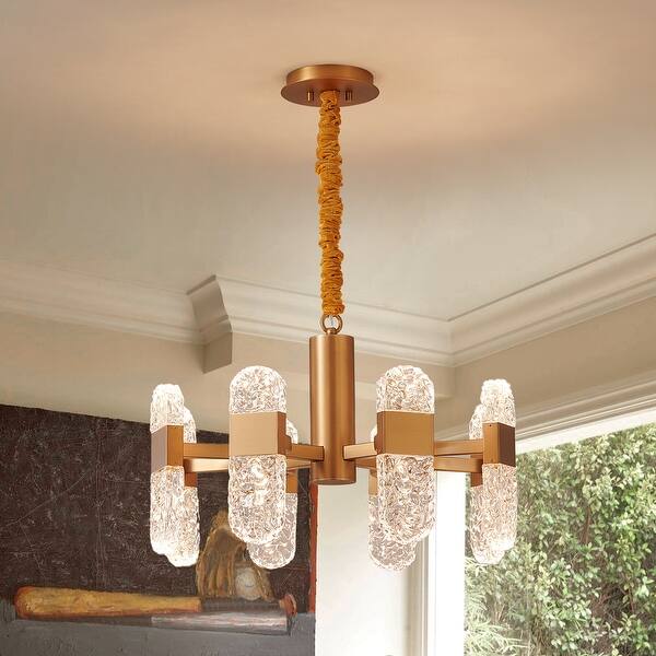 8-Light Gold Finish Crystal Chandelier Ceiling Pendant Light Fixture ...