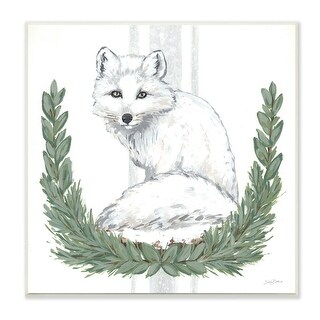 Stupell White Arctic Fox Stripes Botanical Laurel Border Wood Wall Art ...