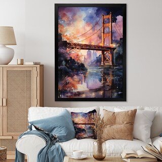 Designart "Coral Bridge Luminous Crossing III" Bridges Framed Canvas ...