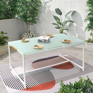 Outdoor Rectangle Table with Frosted Thick Tempered Glass Top - Bed ...