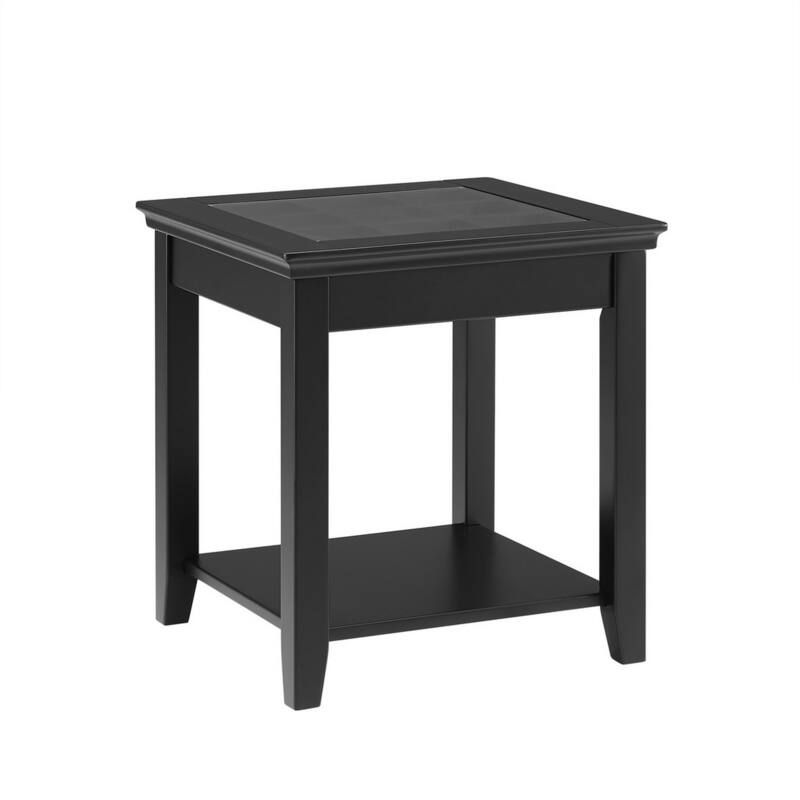 Glass Top Wooden End Table with Open Bottom Shelf, Black - Overstock ...