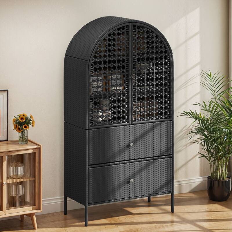 Moasis 65" Tall Arched Wicker Kitchen Pantry Cabinet,Farmhouse Cupboard ...