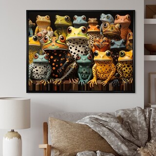 Designart "Multicolor Pop Art Frogs I" Frogs & Toads Framed Wall Decor ...