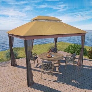 13 x 10 Feet Patio Gazebo Double Vented Gazebo With Mosquito Net - Bed ...