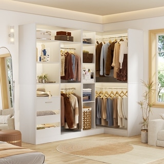 Qvella Set of 2 Corner Closet System with Drawers and Hanging Rods,72 ...